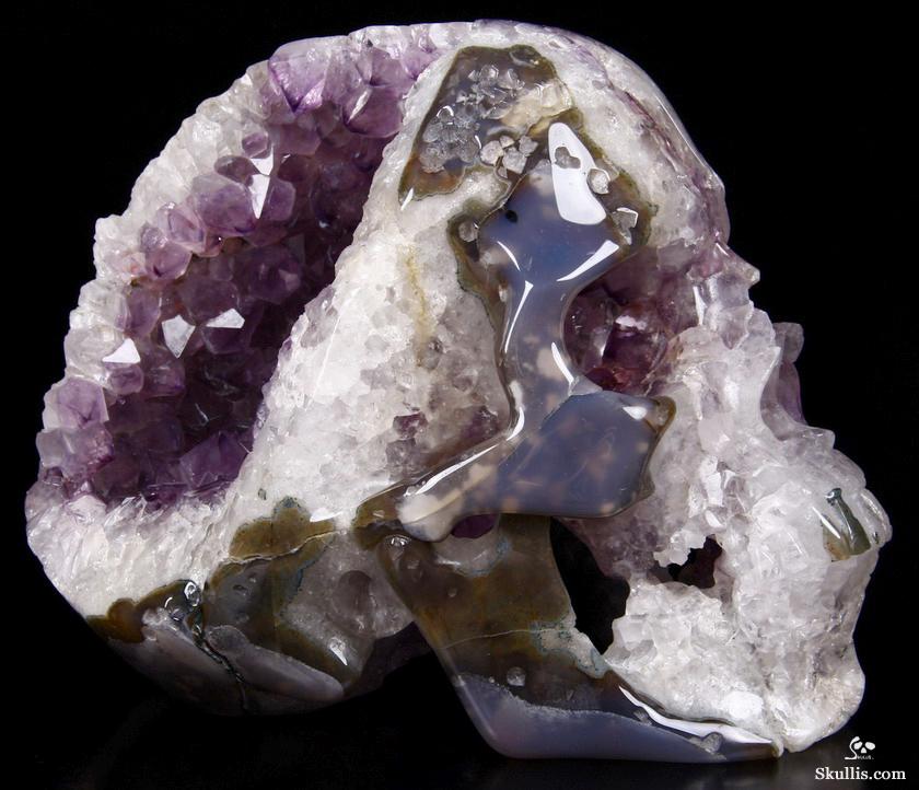 Stunning Lifesized 7.2" Amethyst Geode Agate Carved Crystal Skull ...