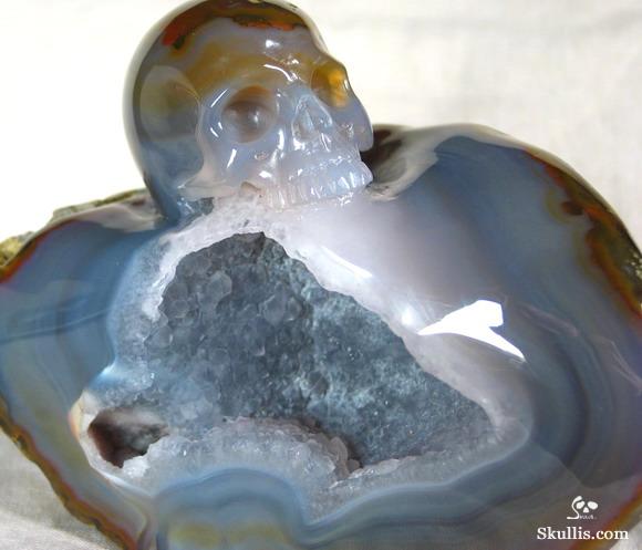 Original 5.3" Agate Geode Carved Crystal Skull - Skullis Gemstone ...
