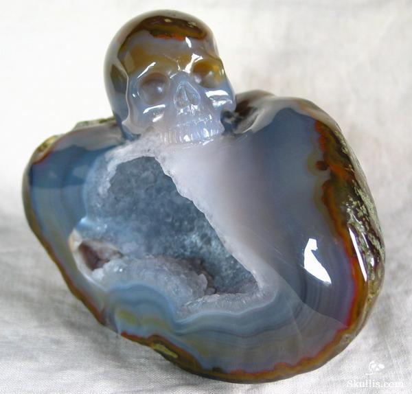 Original 5.3" Agate Geode Carved Crystal Skull - Skullis Gemstone ...