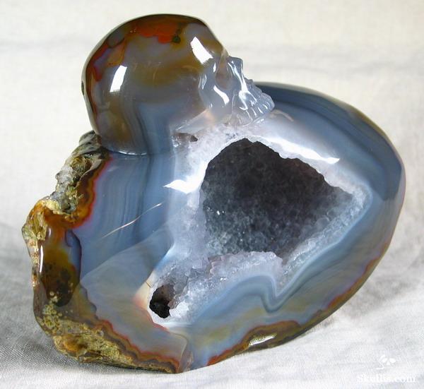 Original 5.3" Agate Geode Carved Crystal Skull - Skullis Gemstone ...