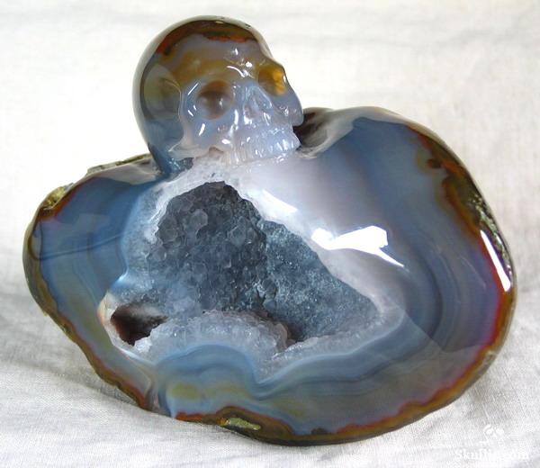 Original 5.3" Agate Geode Carved Crystal Skull - Skullis Gemstone ...