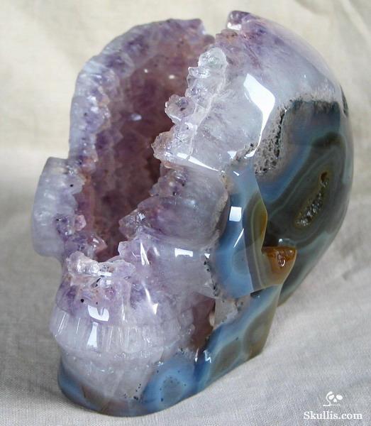 GEODE, Hollow 5.2" Amethsyt & Agate Carved Crystal Skull - Skullis ...