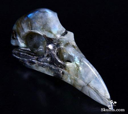 2.4" Labradorite Carved Crystal Raven Skull - Skullis Gemstone ...