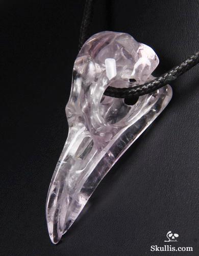 Amethyst Carved Crystal Raven Skull Pendant - Skullis Gemstone ...