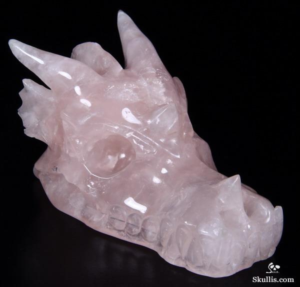 HUGE 5.0" Rose Quartz Carved Crystal Dragon Skull - Skullis Gemstone ...