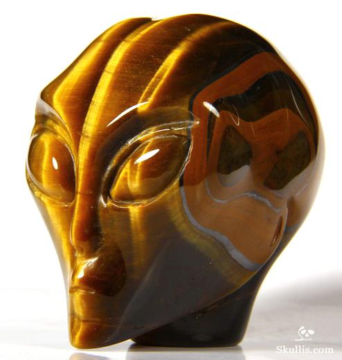 2.0" Gold Tiger Eye Carved Crystal Star Being, Female Alien Skull ...