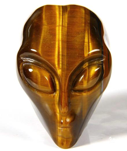 2.0" Gold Tiger Eye Carved Crystal Star Being, Female Alien Skull ...