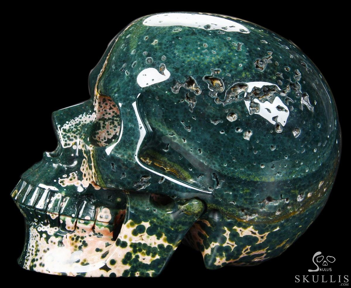 Lifesized 7.0" Ocean Jasper Carved Crystal Skull, Realistic - Skullis ...