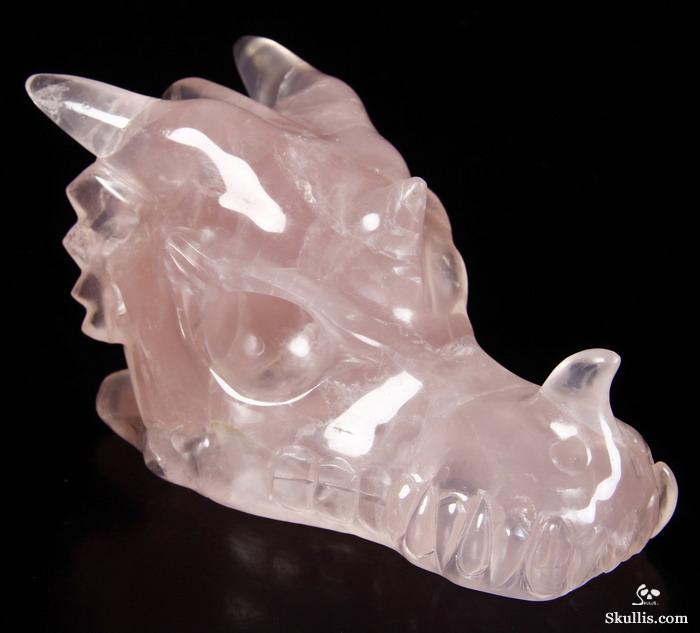 Huge 5.3" Rose Quartz Carved Crystal Dragon Skull - Skullis Gemstone ...