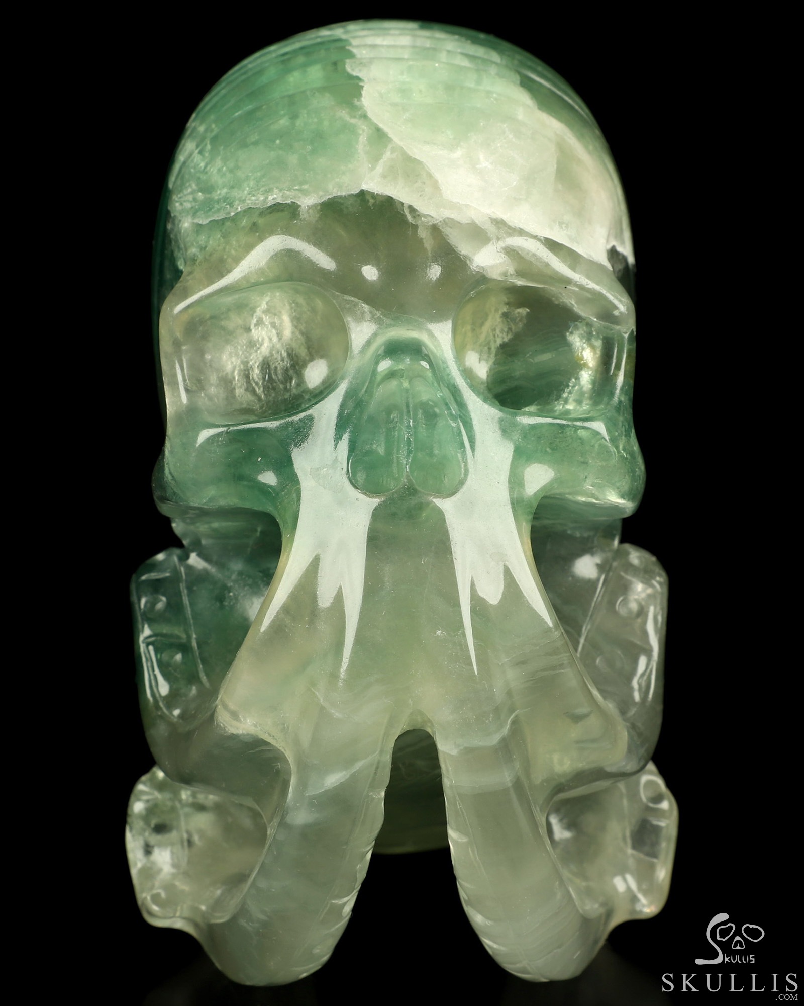 5.7" Fluorite Hand Carved Nautiloid Cthulhu Crystal Skull Sculpture ...