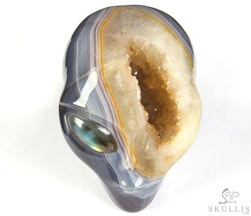 4.2" Agate Geode Carved Crystal Female Alien Skull, Crystal Healing ...