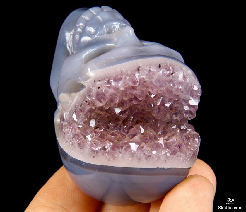 2.0" Agate Amethyst Geode Carved Crystal Skull, Realistic - Skullis ...