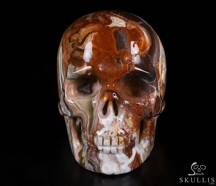 Nice 2.0" Red Crazy Lace Agate Carved Crystal Skull, Realistic, Crystal ...
