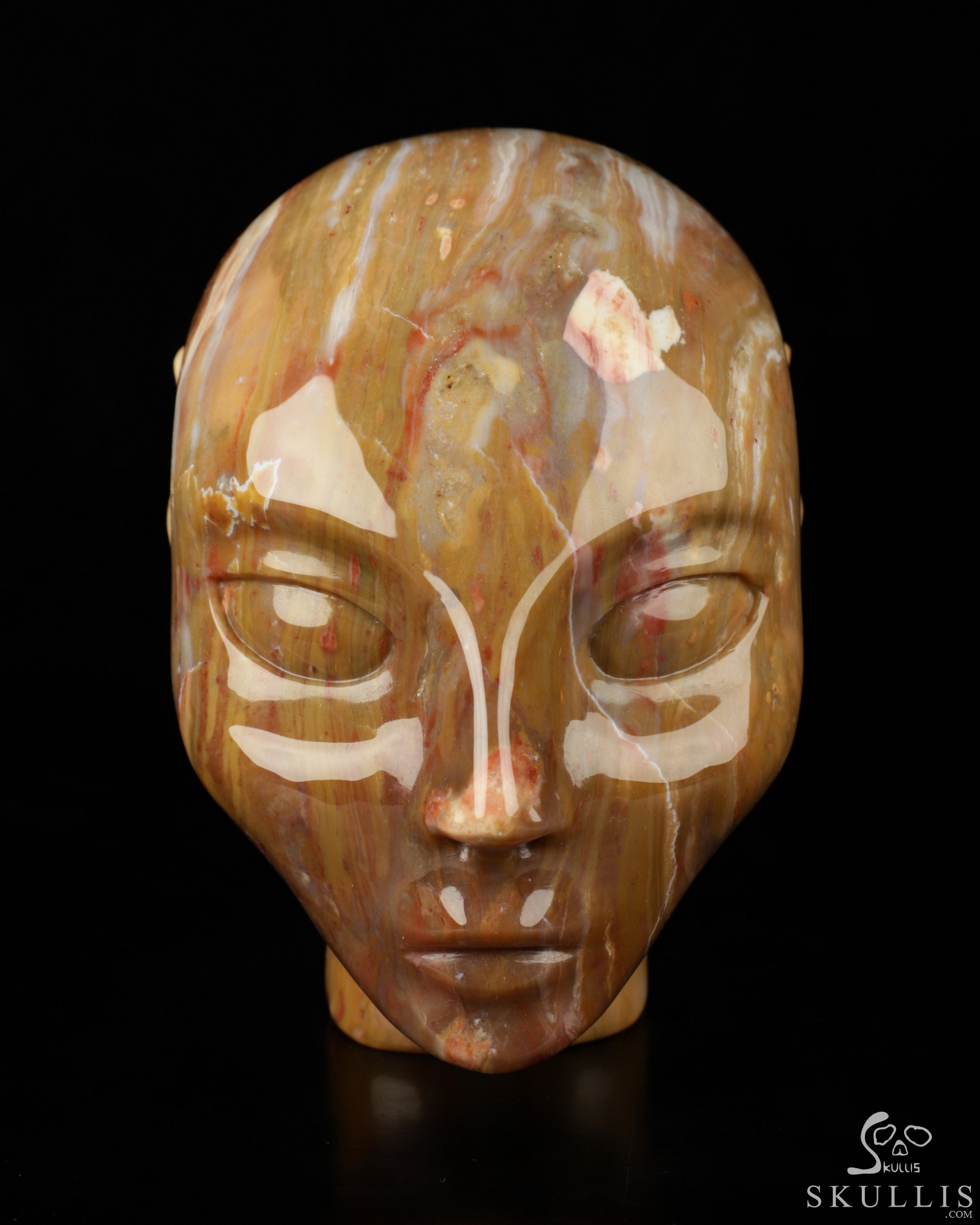 4.2" Petrified Wood Carved Fairy Elf Alien Crystal Skull Companion ...