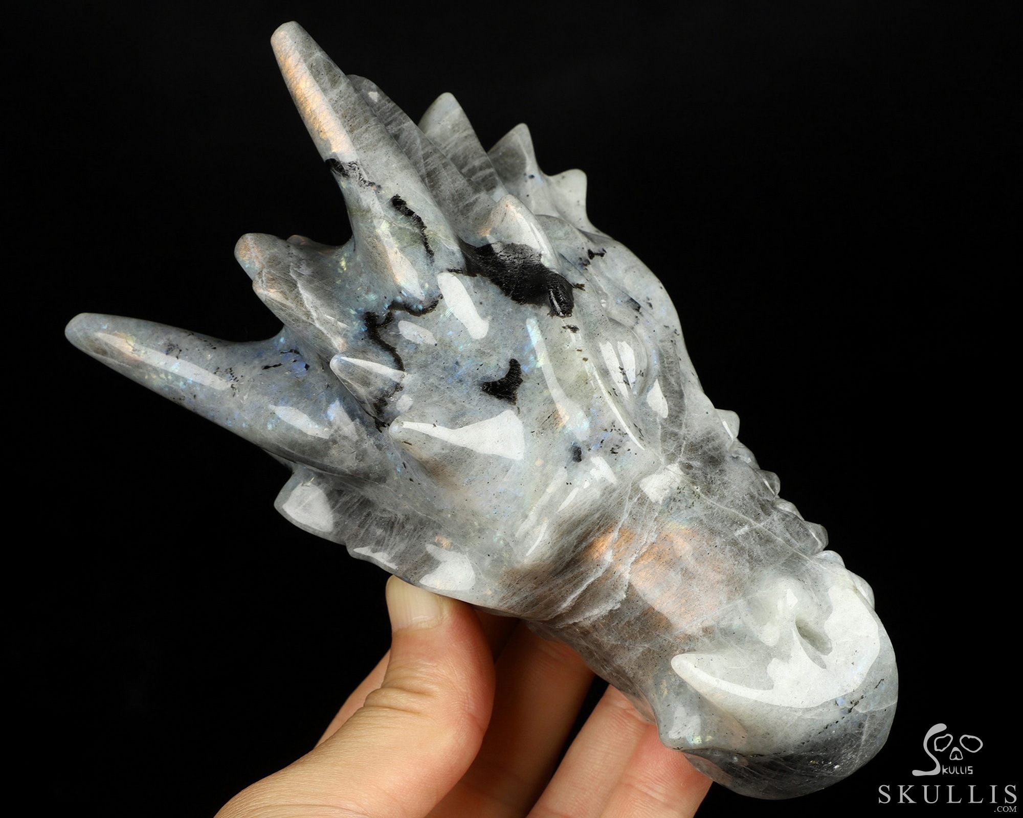 5.9" Labradorite Hand Carved Crystal Dragon Head Skull Sculpture ...