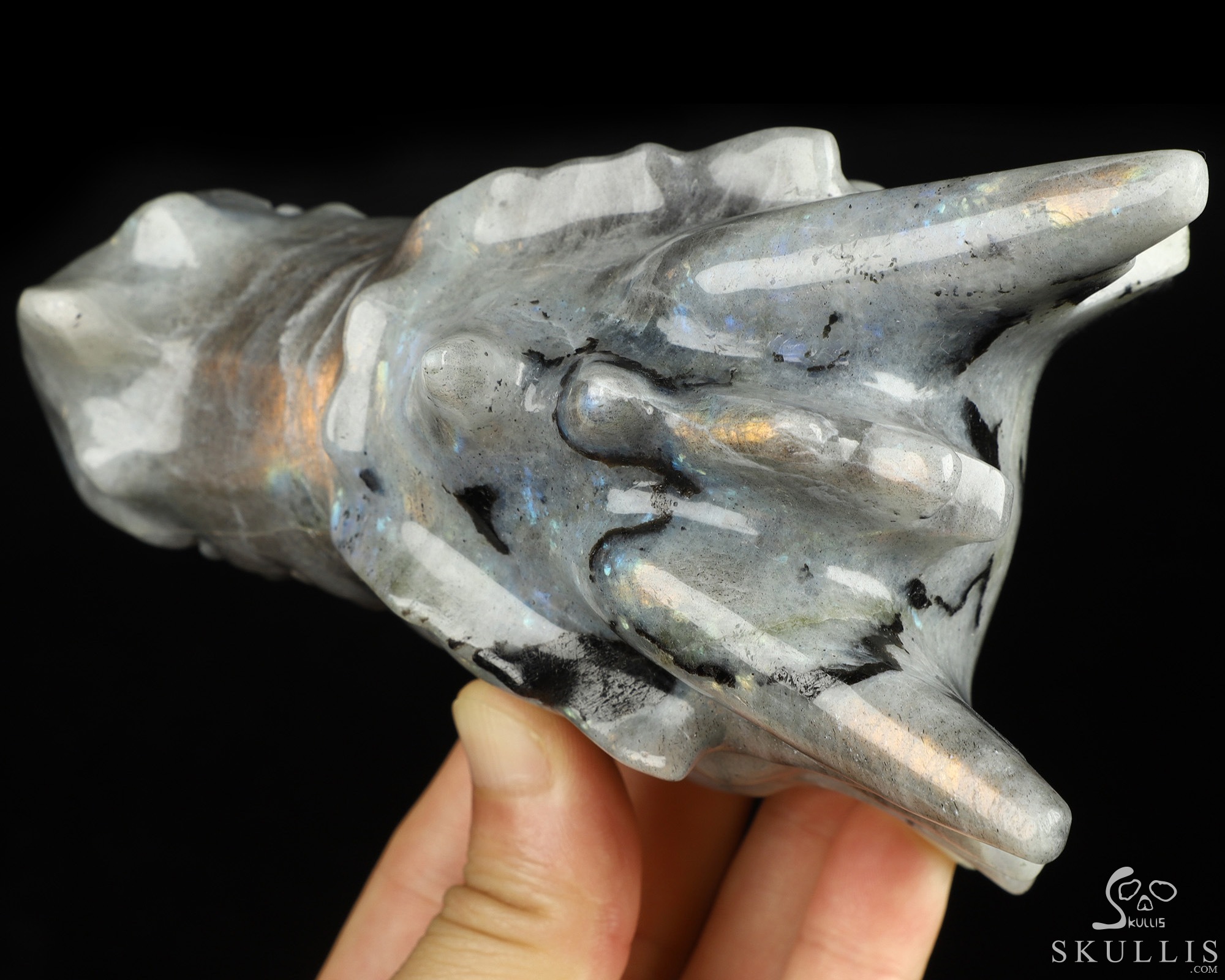 5.9" Labradorite Hand Carved Crystal Dragon Head Skull Sculpture ...