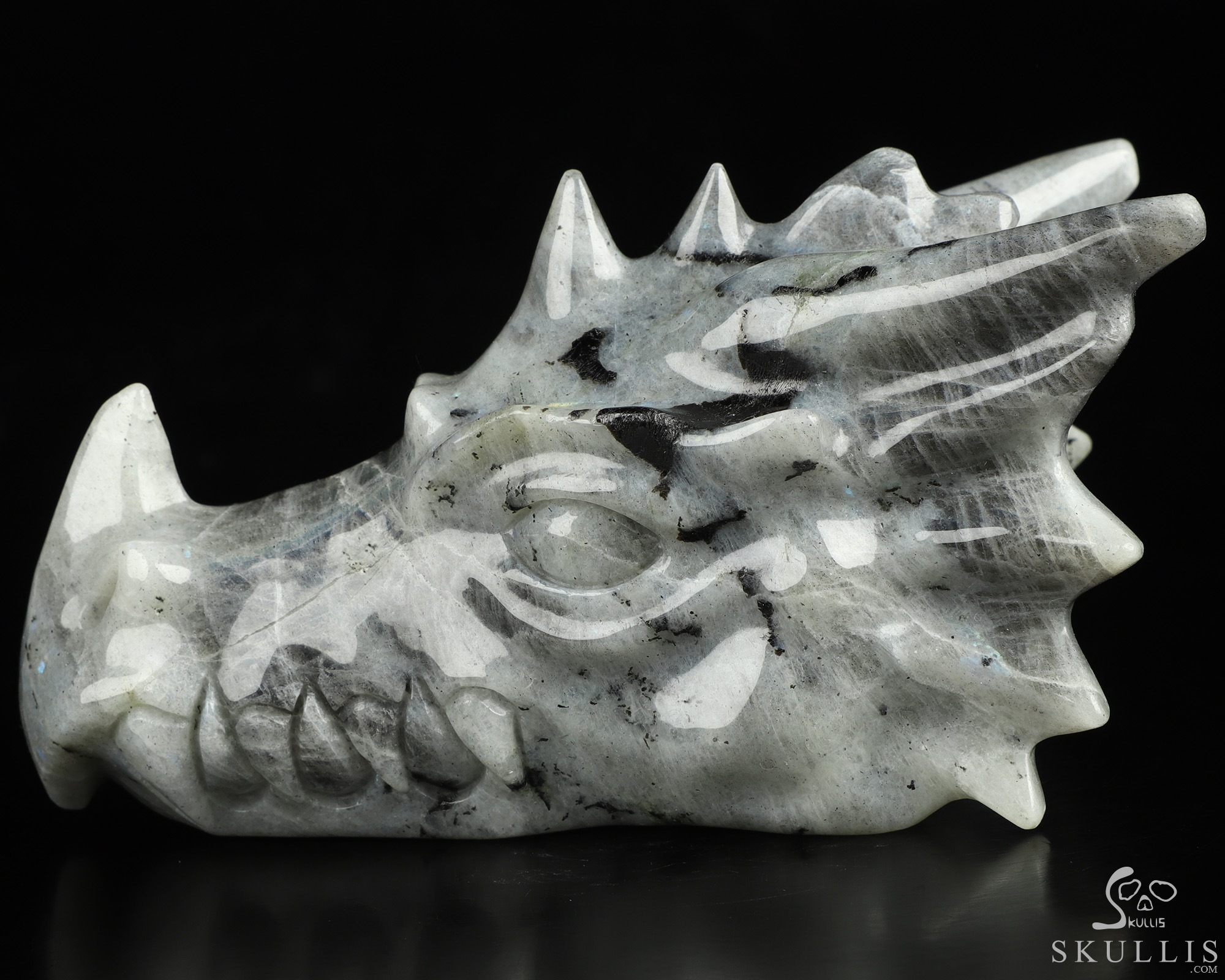 5.9" Labradorite Hand Carved Crystal Dragon Head Skull Sculpture ...