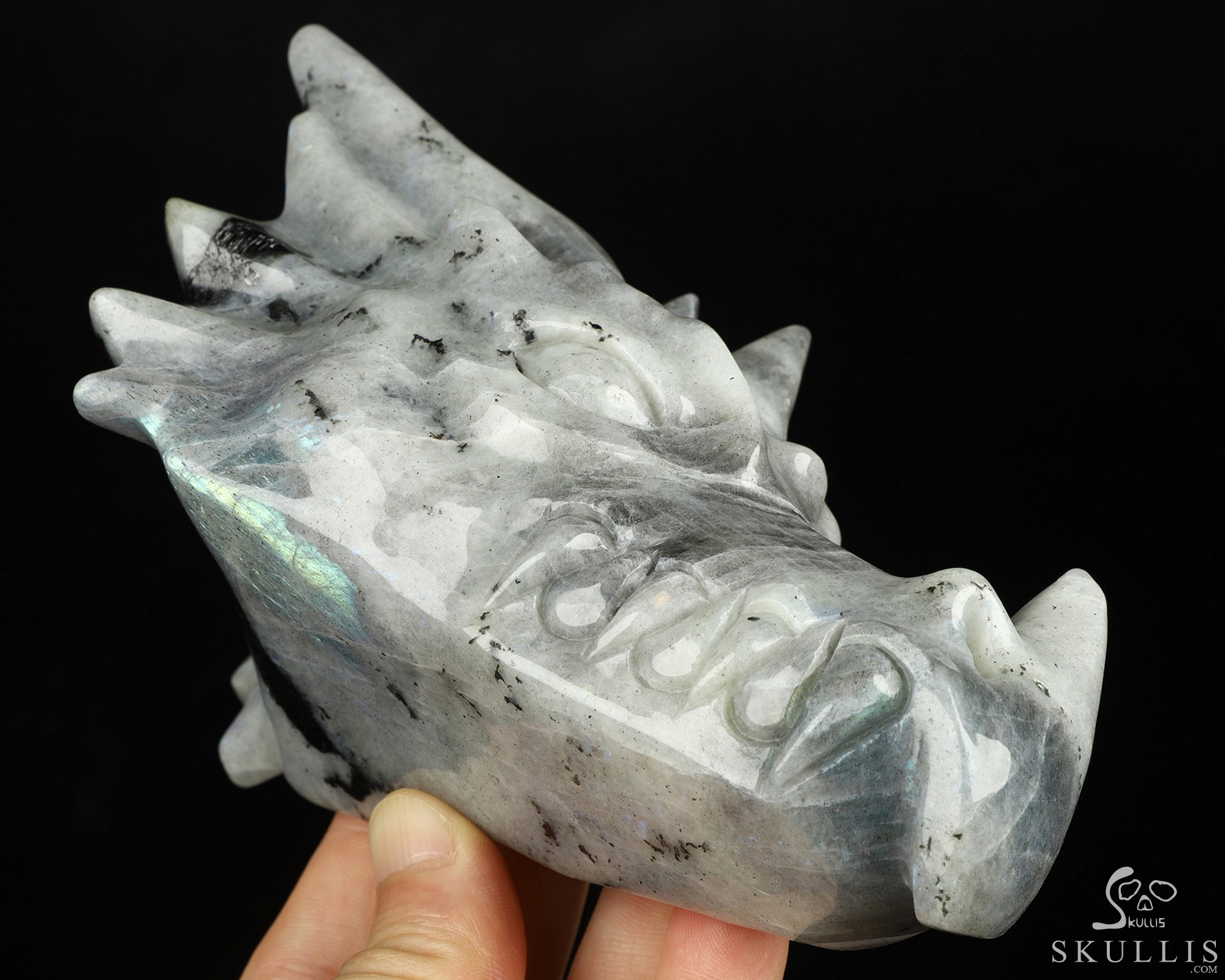 5.9" Labradorite Hand Carved Crystal Dragon Head Skull Sculpture ...