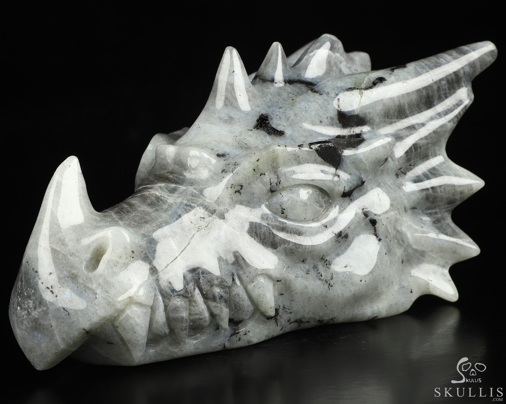 5.9" Labradorite Hand Carved Crystal Dragon Head Skull Sculpture ...
