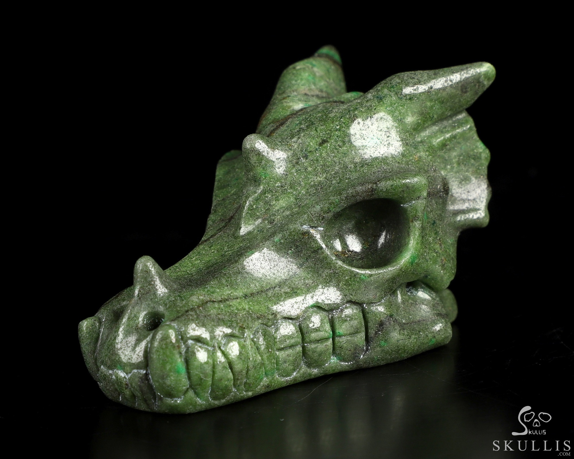 2.4" New Emerald Hand Carved Crystal Dragon Skull Sculpture, Crystal ...