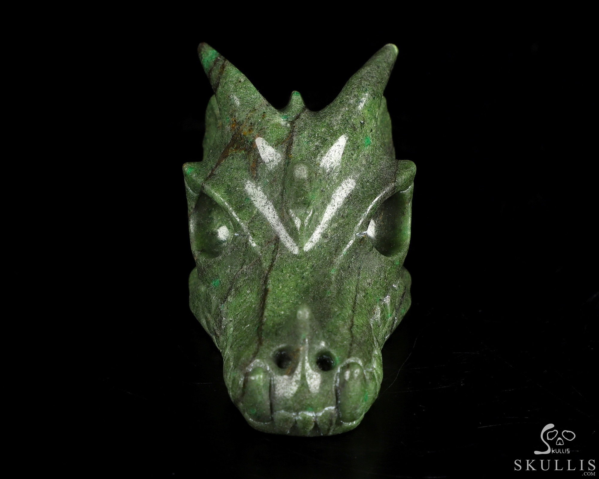 2.4" New Emerald Hand Carved Crystal Dragon Skull Sculpture, Crystal ...