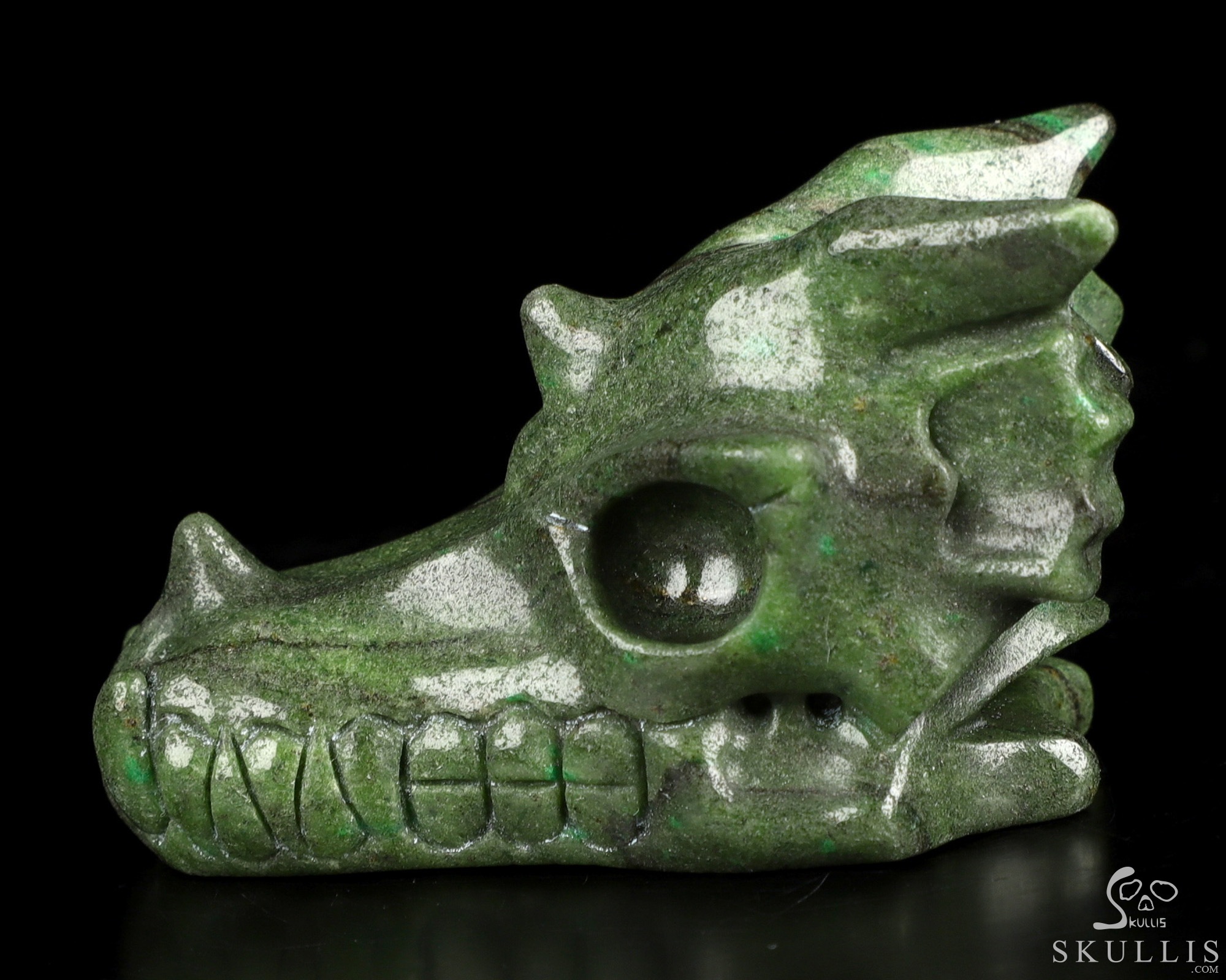 2.4" New Emerald Hand Carved Crystal Dragon Skull Sculpture, Crystal ...