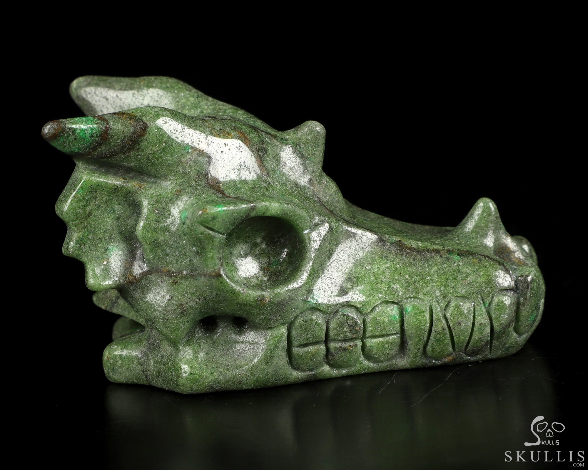 2.4" New Emerald Hand Carved Crystal Dragon Skull Sculpture, Crystal ...