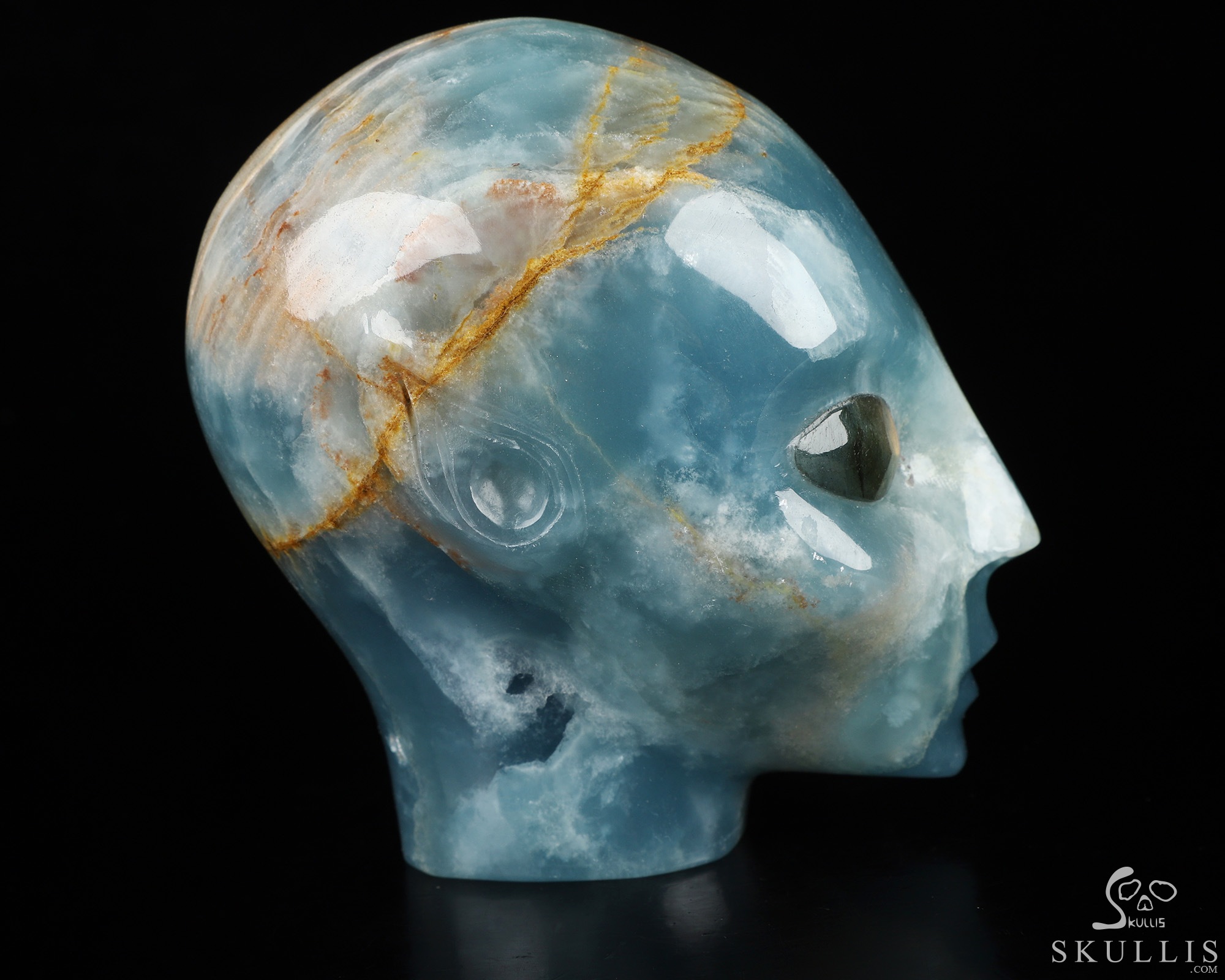 4.1" Blue Onyx Hand Carved Fairy Elf Alien Crystal Skull Companion ...