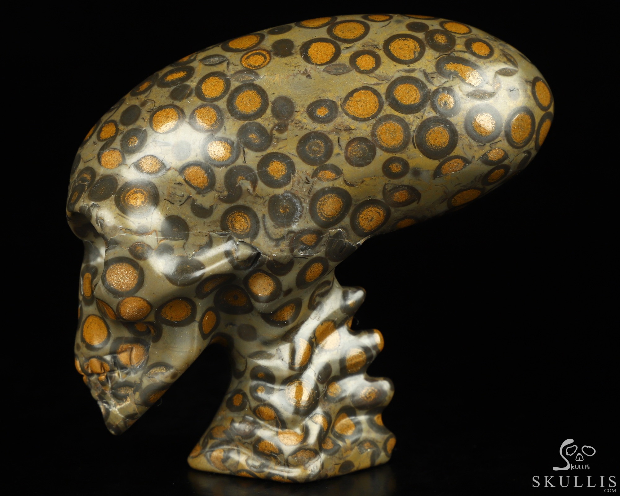 3.3" Chinese Leopard Skin Jasper Hand Carved Crystal Elongated Mayan ...