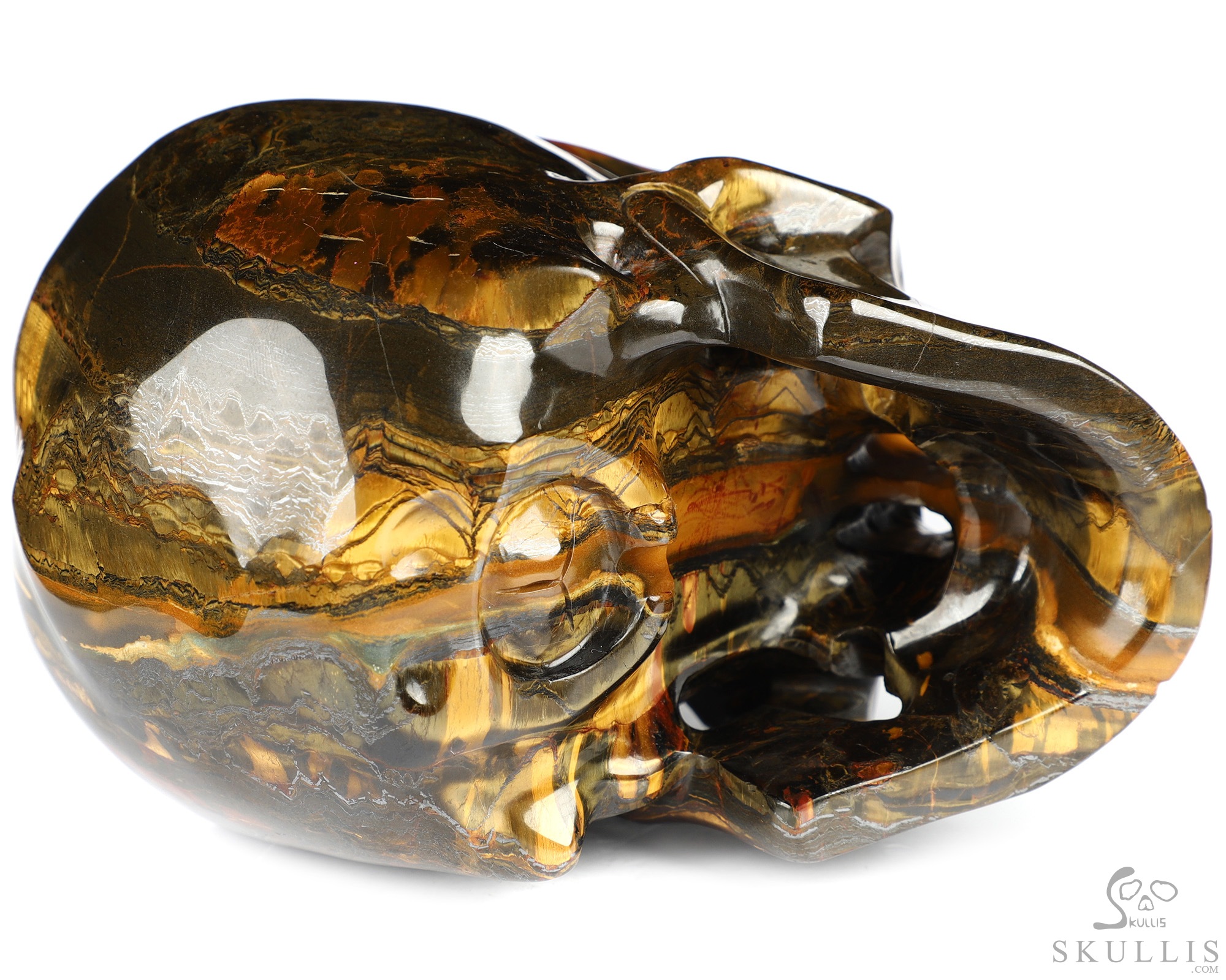 5.1" Tiger Iron Eye Hand Carved Crystal Skull, Super Realistic, Crystal ...