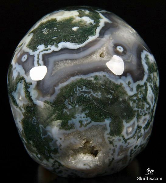 GEODE HUGE 5.1" Green Moss Agate Carved Crystal Skull, Super Realistic ...