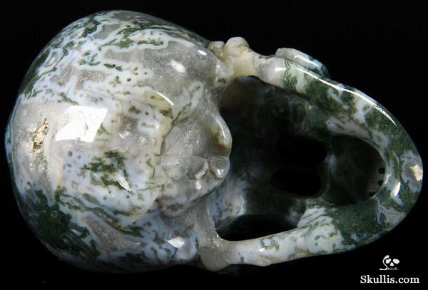 GEODE HUGE 5.1" Green Moss Agate Carved Crystal Skull, Super Realistic ...