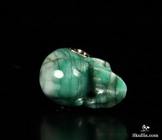 Gemstone Emerald Carved Crystal Skull Pendant with Sterling Silver ...