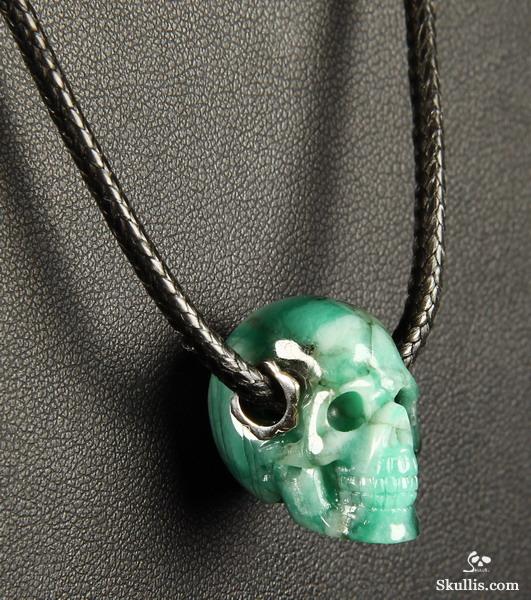 Gemstone Emerald Carved Crystal Skull Pendant with Sterling Silver ...