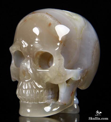 Geode 2.4" Grey & White Agate Carved Crystal Skull with Spine - Skullis ...