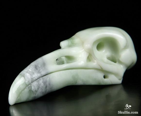 HUGE 4.6" New Jade Carved Crystal Raven Skull - Skullis Gemstone ...