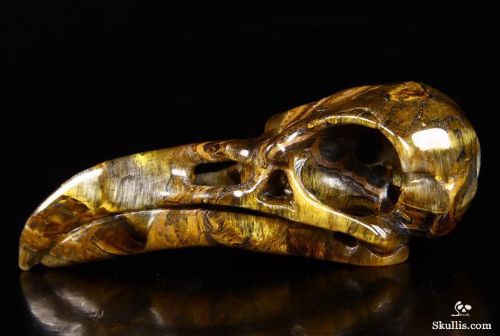 Gemstone Huge 4.6" Gold Tiger Eye Carved Crystal Raven Skull - Skullis ...