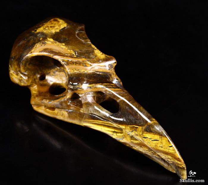Gemstone Huge 4.6" Gold Tiger Eye Carved Crystal Raven Skull - Skullis ...