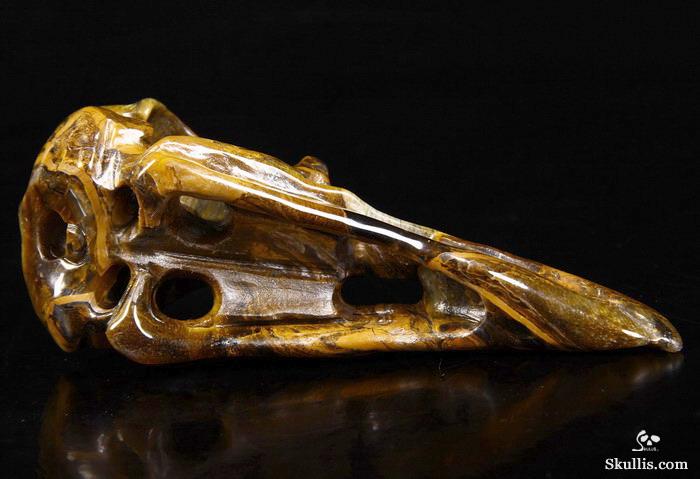 Gemstone Huge 4.6" Gold Tiger Eye Carved Crystal Raven Skull - Skullis ...