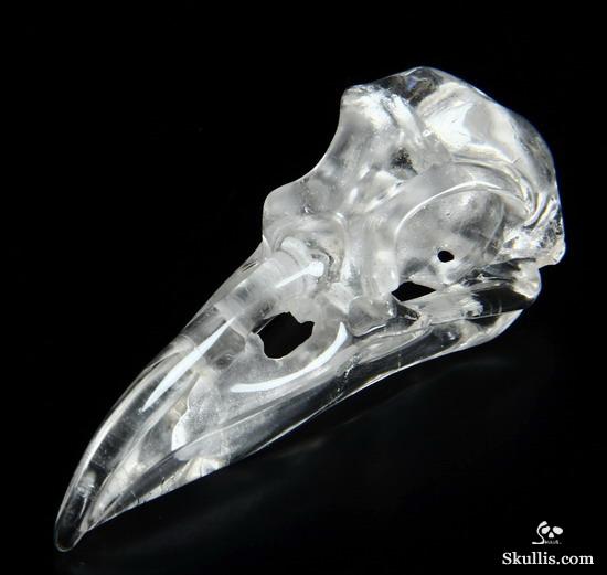 2.3" Quartz Rock Crystal Carved Crystal Raven Skull Pendant - Skullis ...