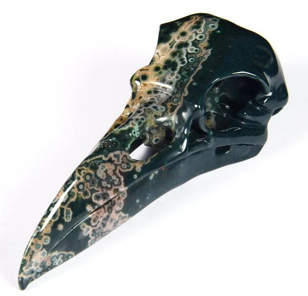 Huge 4.7" Ocean Jasper Carved Crystal Raven Skull - Skullis Gemstone ...