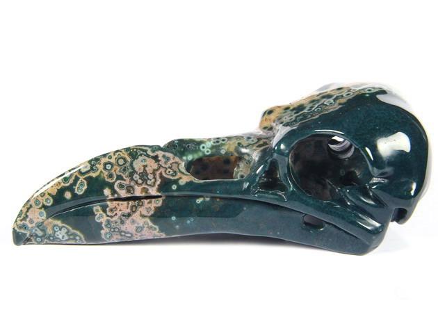 Huge 4.7" Ocean Jasper Carved Crystal Raven Skull - Skullis Gemstone ...