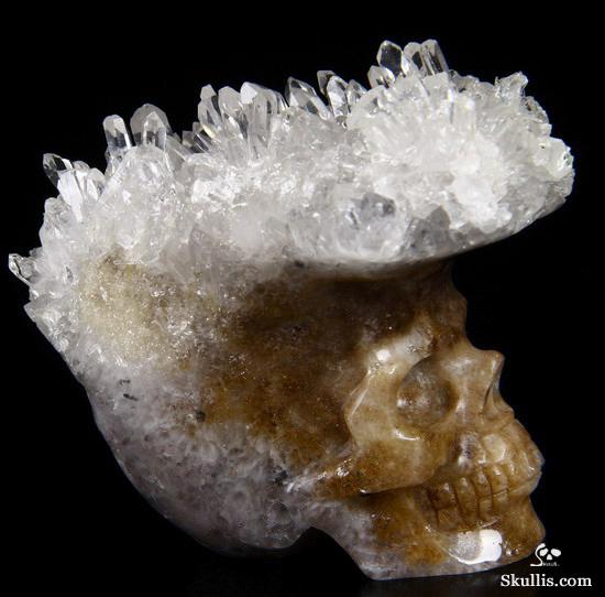2.5" Quartz Druse Carved Crystal Skull - Skullis Gemstone & Crystal Skulls