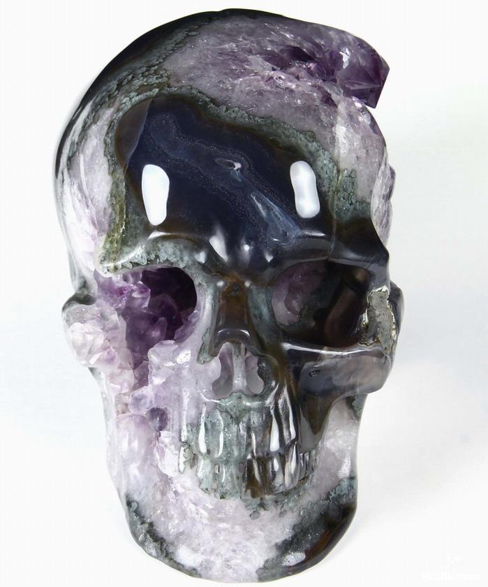 Amazing Lifesized 7.3" Amethyst Geode Agate Carved Crystal Skull ...