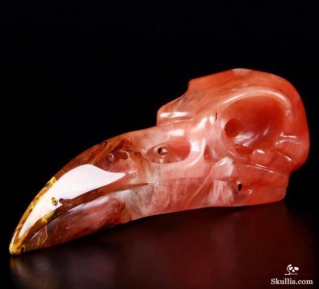 Huge 4.8" Smelted Quartz Carved Crystal Raven Skull - Skullis Gemstone ...