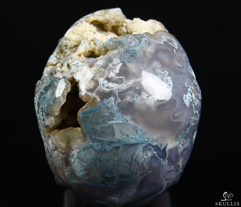 Nice Geode Huge 4.5" Green Moss Agate Carved Crystal Geode Skull, Super ...