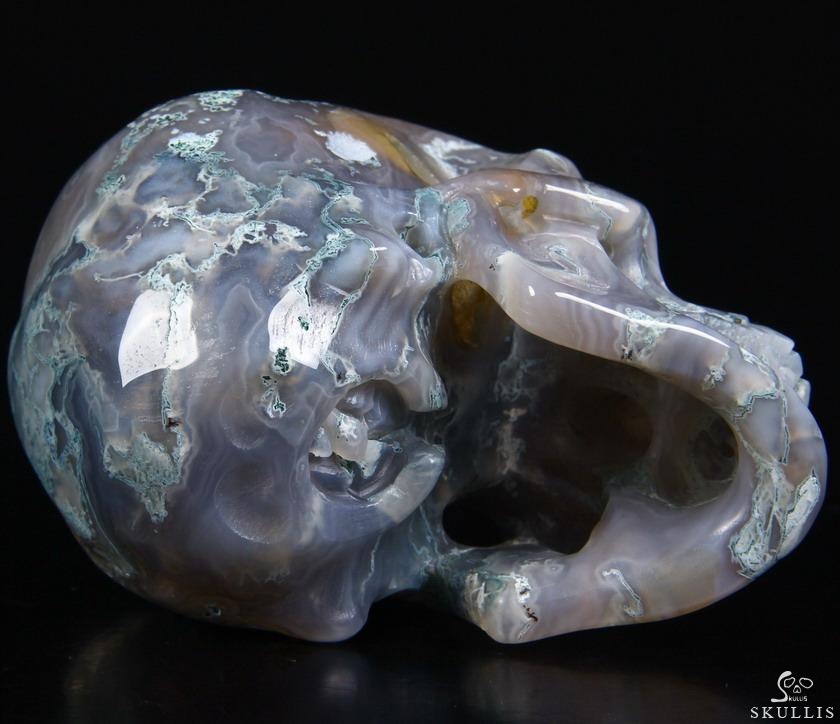 Nice Geode Huge 4.5" Green Moss Agate Carved Crystal Geode Skull, Super ...