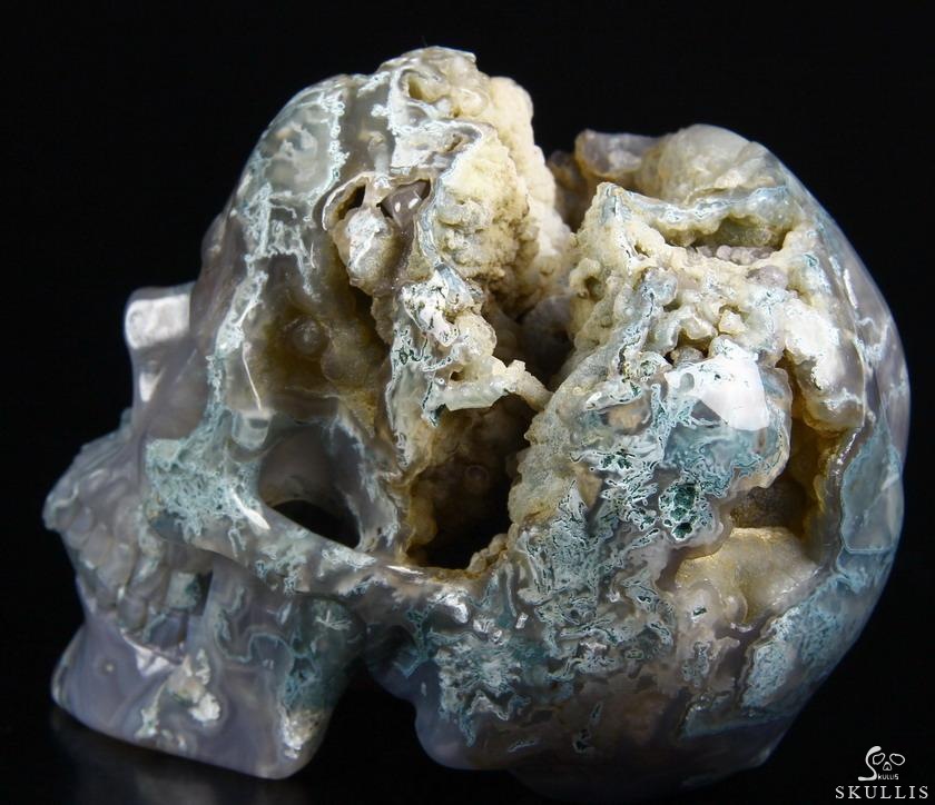 Nice Geode Huge 4.5" Green Moss Agate Carved Crystal Geode Skull, Super ...