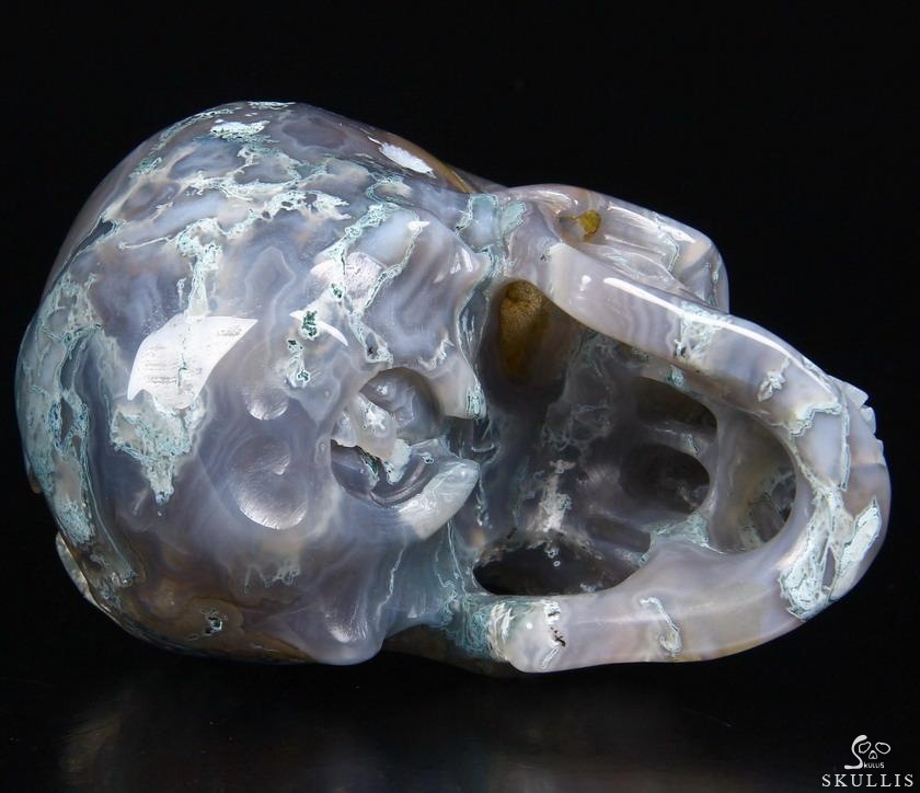Nice Geode Huge 4.5" Green Moss Agate Carved Crystal Geode Skull, Super ...