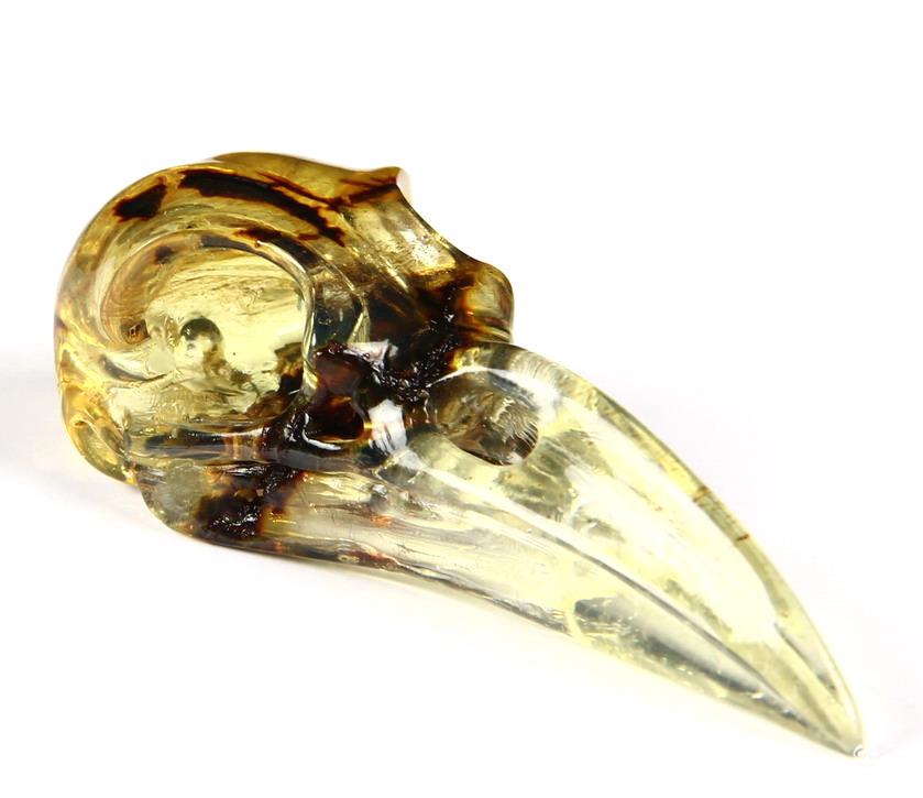 Gemstone 2.2" Blue Amber Carved Crystal Raven Skull - Skullis Gemstone ...